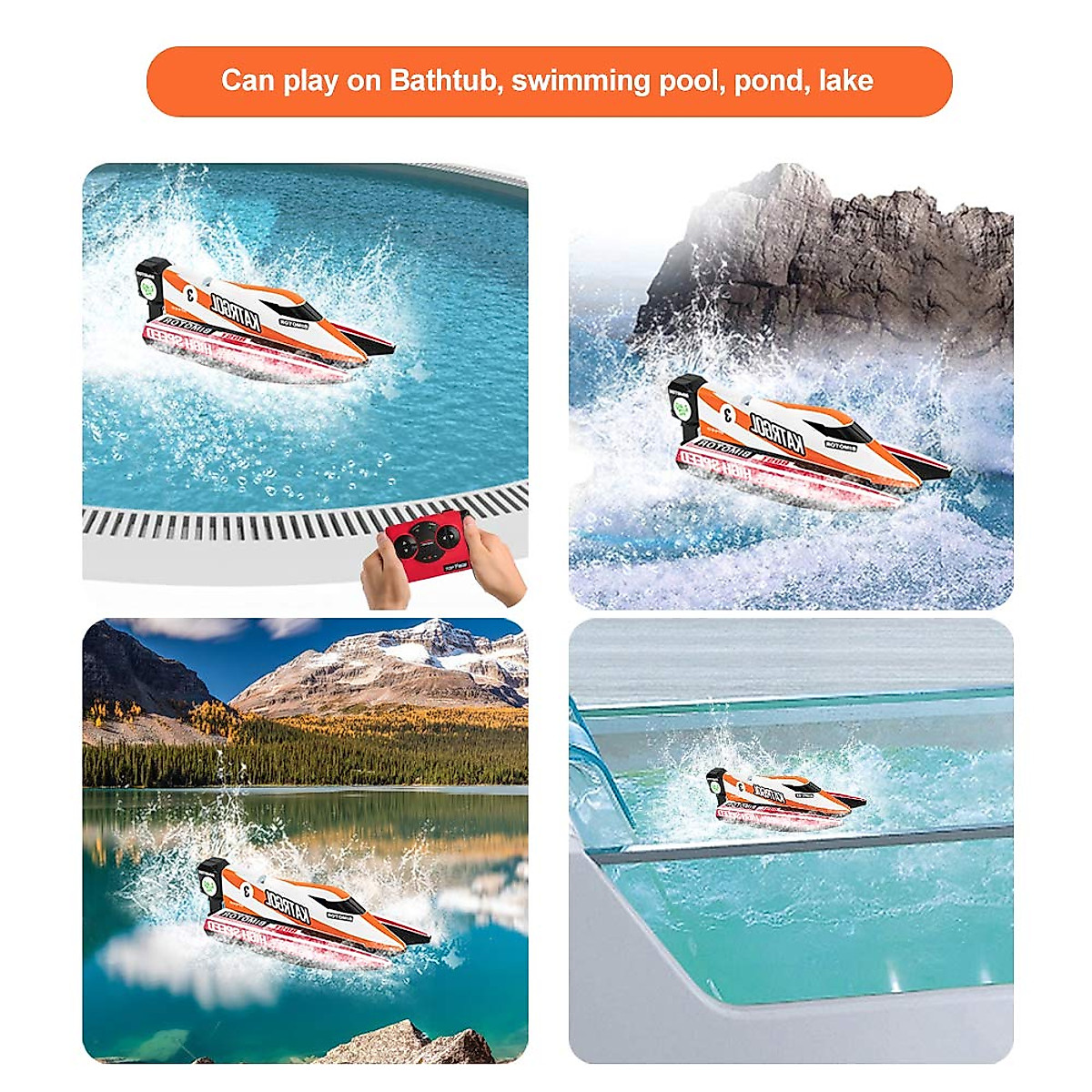 Gizmovine Mini Remote Control Boat for Kids Age 5-9, Fast Rc Boats for Pools Racing Submarine Water Toys Adults Kids Gift, Orange Upate Version