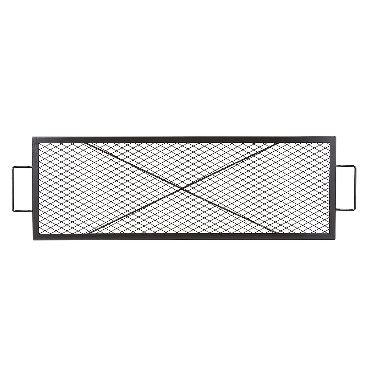 VEVOR X-Marks Fire Pit Grill Grate, Rectangle Cooking Grate, Heavy Duty Steel Campfire BBQ Grill Grid with Handle & Support X Wire, Portable Camping Cookware for Outside Party Gathering, 32 Inch Black