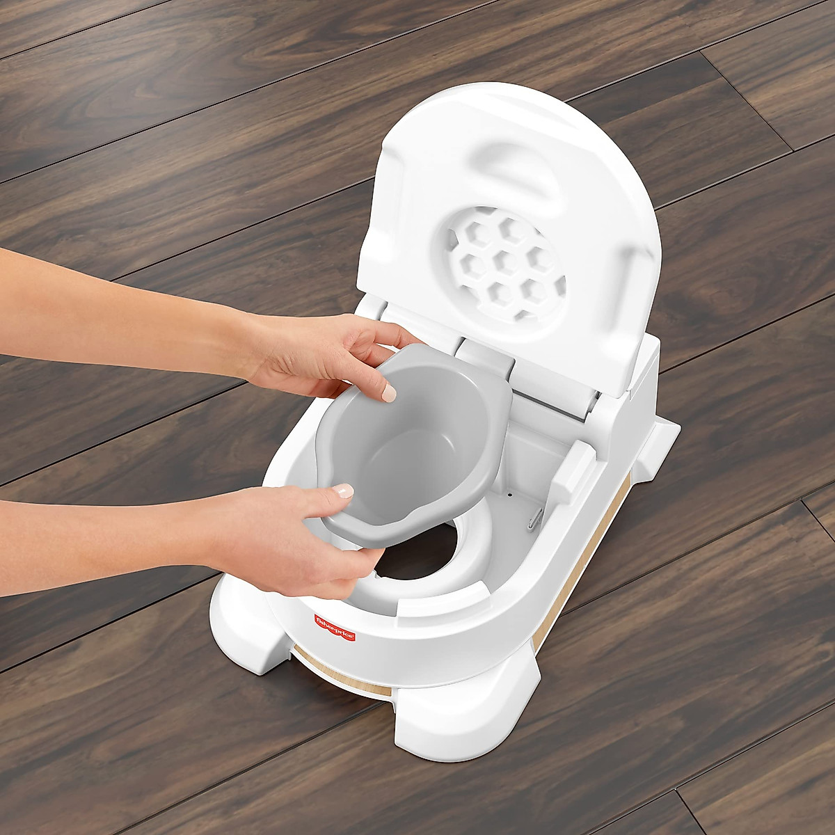 Fisher-Price Home Decor 4-in-1 Potty – Modern Infant to Toddler Potty Training Toilet and Step Stool with Removable Potty Ring, HBX68