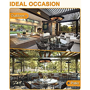 Star Patio Electric Patio Heater, Outdoor Heater with Remote and Touch Switch, 750W/1500W Infrared Heater with SQUARE SHAPE Black Finish, Modern Hanging Heater, IP45 Waterproof, STP1568-RMLED-SQ