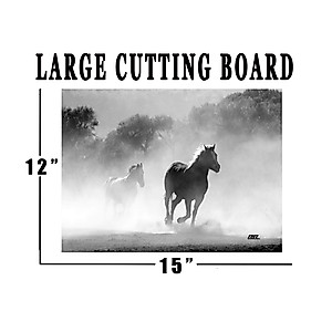 Wild Running Horses Black and White Art Kitchen Glass Cutting Board Decorative Gift Design
