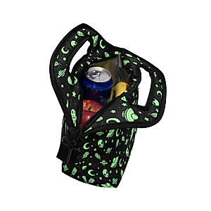 HEOEH Green Alien UFO Moon Lunch Bag Cooler Tote Bag Insulated Zipper Lunch Boxes Handbag for Outdoors School Office