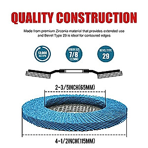 EZARC Flap Discs 40 Grit, 4 1/2 x 7/8-Inch Flap Sanding Disc, Type 29 Zirconia Grinding Wheel for Stainless Steel, Sheet Metal (10 Pack)