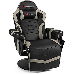 Goplus Massage Gaming Chair, Racing Style Gaming Recliner w/Adjustable Backrest and Footrest, Ergonomic High Back PU Leather Computer Office Chair Swivel Game Chair w/Cup Holder and Side Pouch