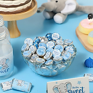 504 Pieces Baby Elephant Stickers Elephant Candy Stickers Labels Elephant Kisses Sticker Chocolate Mini Decorations for Sweet Girl Boy Baby Shower Birthday Party Supplies (Blue)