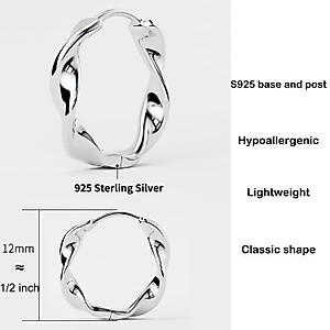 Earrings for Women Sterling Silver Hoop Earrings Small Hoop Earrings for Women Huggie Earrings White Gold Plated Cartilage Ear Cuff for Women 12mm-