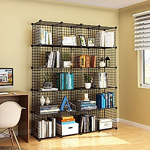 KOUSI Storage Cube - 14"x14" Cube (20 Cubes) Organizer Stackable Cubes for Storage Cubby Unit Wire Bookshelf, Black Wire