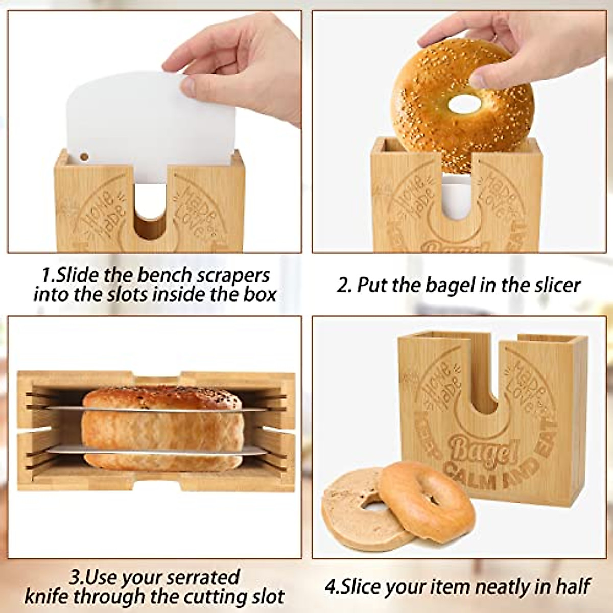 Bagel Slicer for Small and Large Bagels Bamboo Bread Slicer for Homemade Bread Adjustable Bagel Cutter for Muffins Rolls Housewarming Party Gift