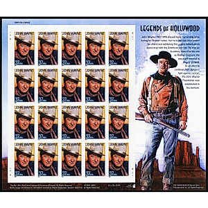 John Wayne, Legends Of Hollywood, Full Sheet of 20 x 37-Cent Postage Stamps, USA 2004, Scott 3876