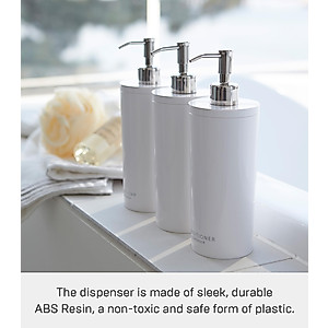 Yamazaki 2928 Tower Shampoo Dispenser Contemporary Bottle Pump for Shower, Round, White