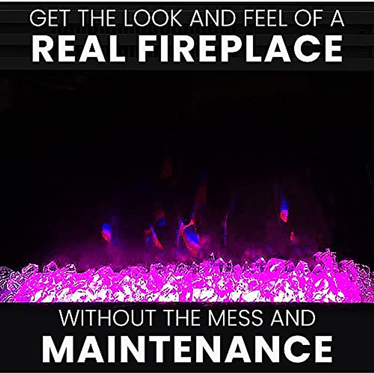 Cambridge Sawyer 53 Inch Freestanding Fireplace Mantel TV Stand with Storage Shelves and 1500 Watt Electric Heater Insert with Crystal Display, Multicolor Flames, Remote Control in Walnut/Black