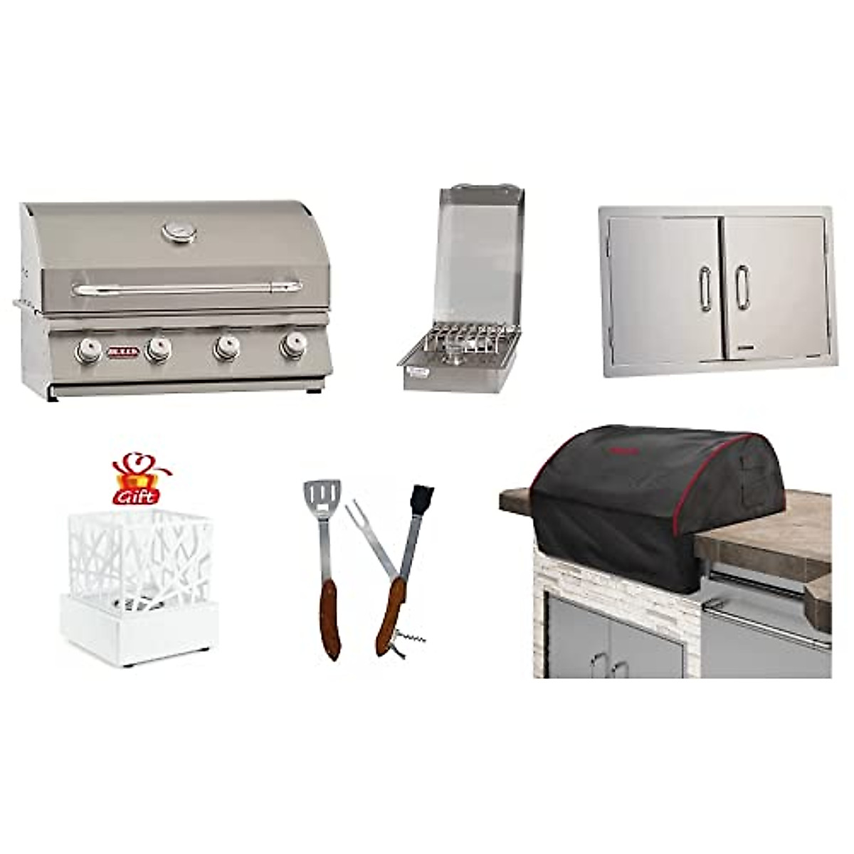 AMS PKG | Bull Outlaw 30" Drop-In Grill 4 pcs Package | Propane | FREE Bio-Ethanol Table-top Fire pit
