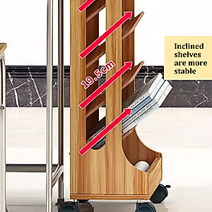 Rolling Storage Cart Organizer Wooden Utility Rolling Cart 6 Tier Movable Bookshelf Cart Desk Side Cart for Office Dorm Classroom,Walnut