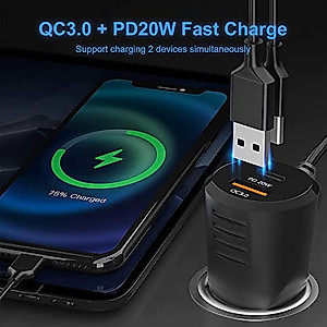 Bluetooth Car Adapter, SONRU QC3.0+PD Bluetooth FM Transmitter for Car Radio [Adjustable Microphone & Bass] [Air Vent Install] Hands-Free Call AUX Bluetooth Receiver for Car, SD Card Slot/Siri