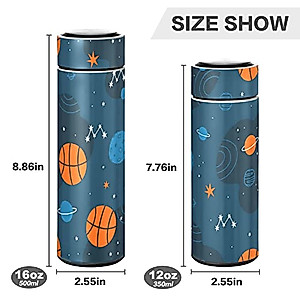 CaTaKu Small Water Bottle 12 oz, Space Planet Basketball Insulated Water Bottle for Water Coffee Tea Stainless Steel Flask Thermos Bottle Reusable Wide Mouth Vacuum Travel Mug