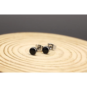 Women Earrings, Titanium Stud Earrings for Women Earrings 4mm Black Onyx Earrings Natural Stone Gemstones Hypoallergenic Earrings No Nickel Earrings for Women Sensitive Ears