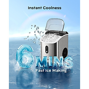 Nugget Countertop Ice Maker - Silonn Chewable Pellet Ice Machine with Self-Cleaning Function, 33lbs/24H, Sonic Ice Makers for Home Kitchen Office, Stainless Steel