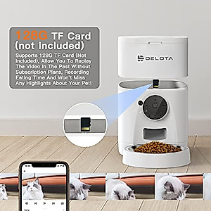 DLT-DELOTA Floodlight Outdoor Home Automatic Cat Feeder with Camera,4L Automatic Cat Feeders with 4MP Camera, 10s Voice Recorder, 2.4G WiFi Cat Feeder Automatic with Smart APP Control and Timer