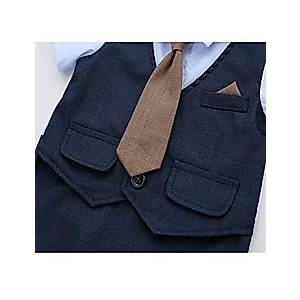 HeMarIsle Newborn Baby Boy Gentleman Suit Dressy Outfit Vest Tuxedo Onesie Romper (Dark Blue, 0-3 M)