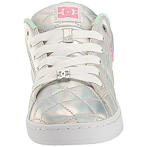 DC Women's Court Graffik SE Skate Shoe, White/Metallic Silver/Pink, 10.5