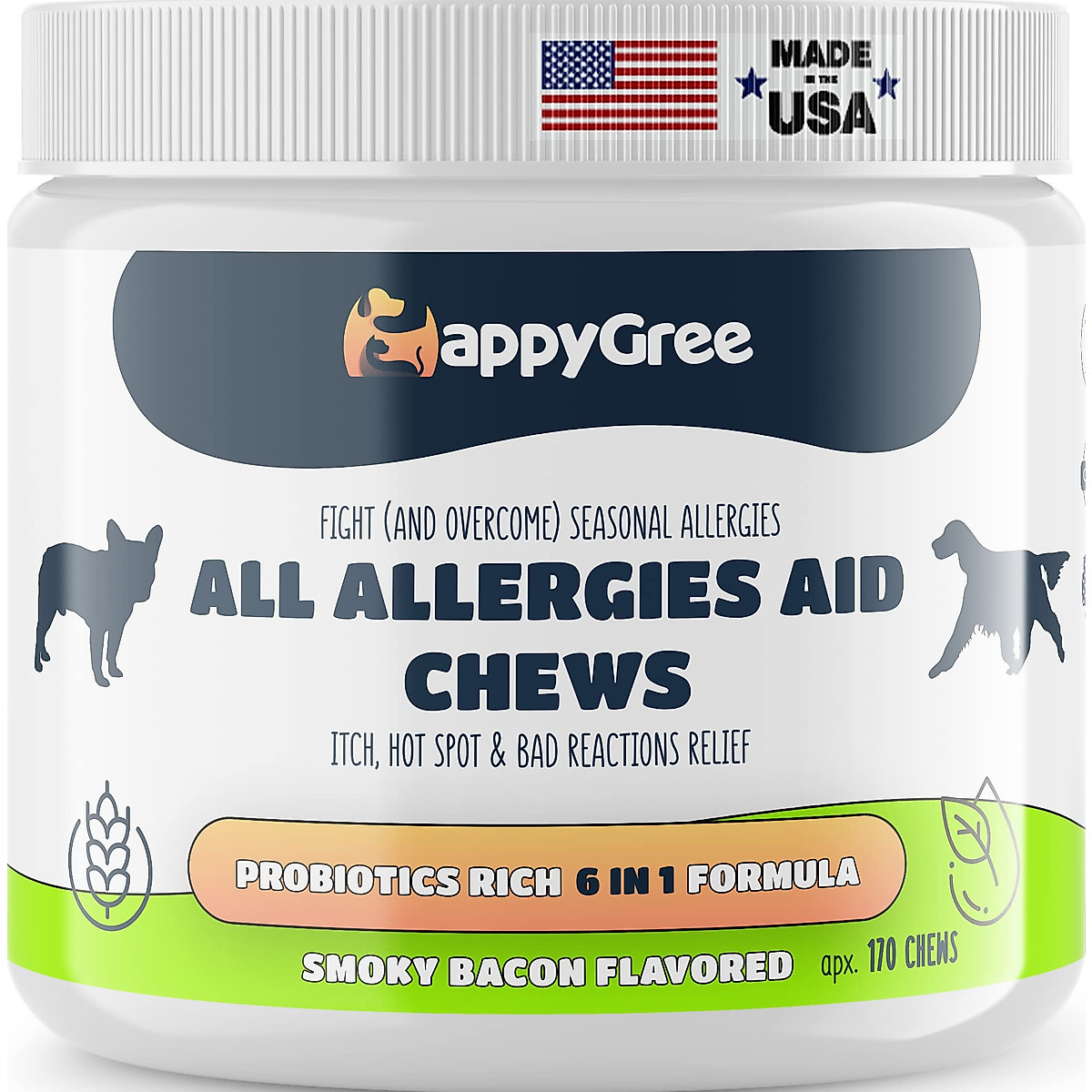 Best All Allergy Immune Supplements for Dogs- Made in USA- Omega 3 Wild Salmon Oil + Vitamins & Minerals- Seasonal Allergies Support- Itch & Hot Spots Relief- Digestive Probiotics | 170 Soft Chews