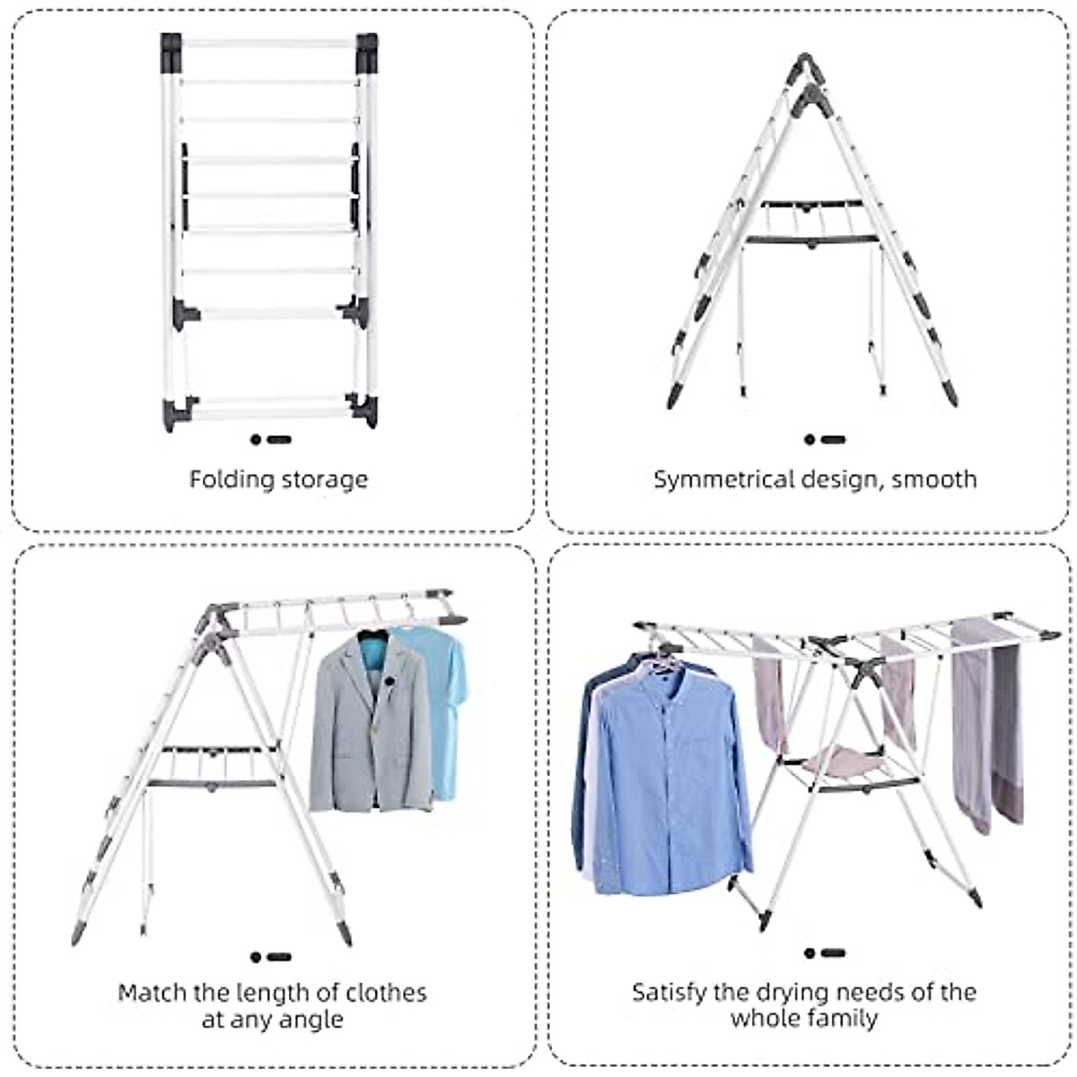 YUBELLES 53.54 * 20.28 * 36.02in Clothes Drying Rack, Gullwing Space-Saving Laundry Rack, Space Saving Laundry Drying Rack, Easy Storage Laundry Indoor and Outdoor Use