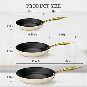 Innerwell Nonstick Frying Pans,Cast Iron Frying Pan Sets 8 Inch,9.5 Inch and 11 Inch,Cast Iron Skillet Set Professional Nonstick Cookware Set,Cast Iron Pan for Cooking W/Stay Cool Handle