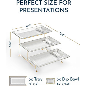 3 Tier Gold Serving Tray Stand with Dipping Bowls - Dessert and Fruit Platter for Hosting, Parties, Celebrations - Swiveling Collapsable Stackable
