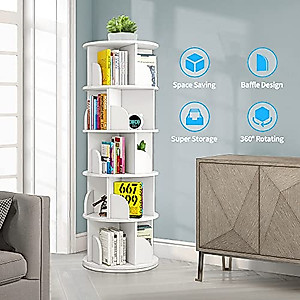 Nisorpa 5 Tier Rotating Bookshelf, 360° Revolving Bookcase Rotating Stackable Shelves Floor-Standing Storage Display Rack Used in Bedrooms Living Rooms Study Office (63"x18"x18")