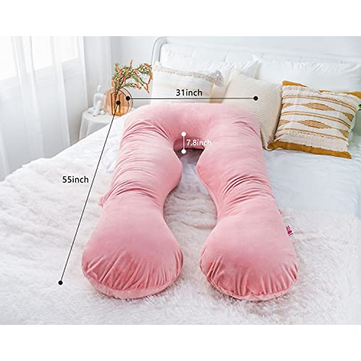 Meiz Pregnancy Pillows, U Shaped Pregnancy Pillows for Sleeping, Full Body Maternity Pillow for Pregnant Women with Machine Washable Velvet Cover, Pink