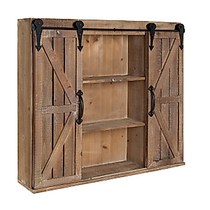 Kate and Laurel Cates Decorative Wood Wall Storage Cabinet with Two Sliding Barn Doors, Rustic Brown
