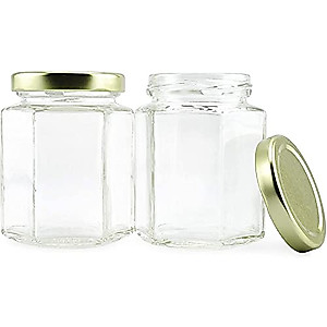 Cornucopia 6-Ounce Hexagon Glass Jars (12-Pack); Empty Hex Jars w/Gold Lids for Party Favors, Jams, Samples & More