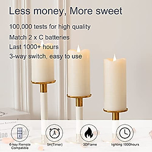 TECHLONG Flameless Candles with Remote Timer, 3D Moving Flickering Flame Battery Operated Candles Lasting 1000+ Hours, 3" x 5" Ivory Real Wax Electric LED Pillar Candles, Set of 2