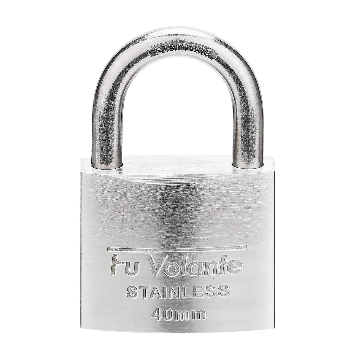 Fu Volante Stainless Steel Pin Tumbler Padlock, 304 Marine Series, Weatherproof Padlock for Outdoor use, 1-9/16 inch Wide Body, Keyed Different - Stainless Steel Body & Shackle