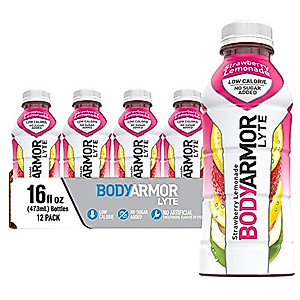 BODYARMOR LYTE Sports Drink Low-Calorie Sports Beverage, Strawberry Lemonade, Natural Flavor With Vitamins, Potassium-Packed Electrolytes, Perfect For Athletes 16 Fl Oz (Pack of 12)