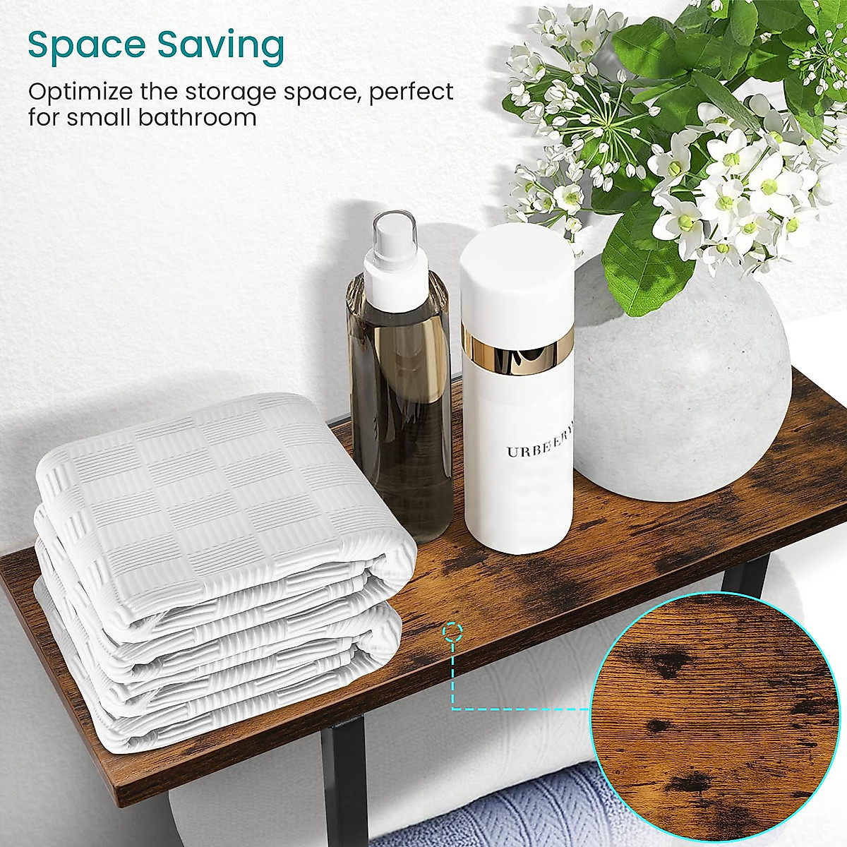 ELITEROO Towel Racks for Bathroom Wall Mounted, Towel Holder with Wooden Shelf and 3 Hooks for Washcloths Hand Towel, Bath Towel Storage Organizer for Small Bathroom, RV, Rustic Brown