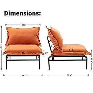 Modern Linen Fabric Accent Chair with Ottoman Set, Upholstered Lounge Chair with Black Metal Legs Comfy Recliner Chair with Back Large Living Room Chair with Footrest Sofa Bed for Bedroom, Orange