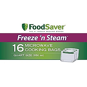 FoodSaver 1-Quart Freeze 'n Steam Microwavable Single-Cooking Bags, 16 Count, Clear (4 Pack)