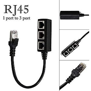 RJ45 Ethernet Splitter Cable, Sartyee RJ45 Y Splitter Adapter 1 to 3 Port Ethernet Switch Adapter Cable for CAT 5/CAT 6 LAN Ethernet Socket Connector Adapter Cat5 Cat6 Cable - ONE at A TIME