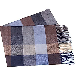 SAFERIN Men Winter Plaid Soft Elegant Cashmere Feel Wrap Scarf Grey Plaid (3-9 Blue Coffee Plaid)