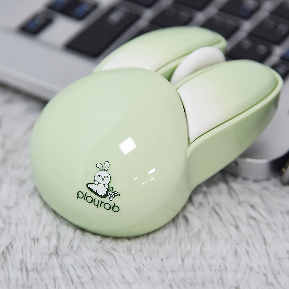 Lomiluskr Cute Bunny Wireless Mouse, Lightweight Soundless Mouse, 2.4G Wireless Mice, Candy Colors, Kawaii Rabbit Mouse for Girls and Kids (Green Bunny)