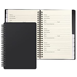 Spiral Password Book with Alphabetical Tab, 576 Entries Internet Address Organizer for Online Login Details, 5.9x8.4in Password Keepers, Untitled Password Notebook Large Print for Home or Office