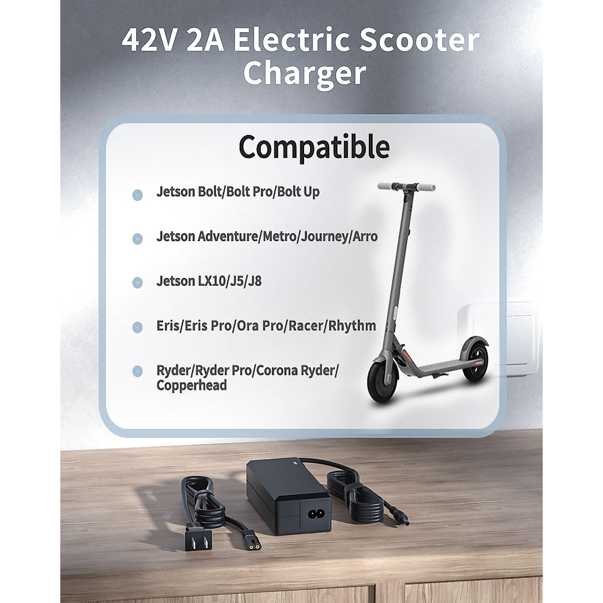 VHBW 42V for Jetson Electric Bike Charger for Jetson Bolt/Bolt Pro/Adventure/Metro/Journey/LX10/J5/J8 Bikes,42V 2A for Jetson Electric Scooter Charger for Jetson Eris Pro/Ora Pro/Racer/Rhythm Scooters