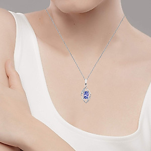 10k White Gold Genuine Oval Tanzanite and Diamond Pendant Necklace