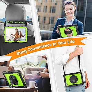 SEYMAC for Samsung Galaxy Tab A8 Case 10.5 Inch (SM-X200/ X205/ X207), Heavy Duty Full-Body Shockproof Protective Case with Screen Protector, Rotating Stand, Hand/Shoulder Strap and Pen Holder, Green