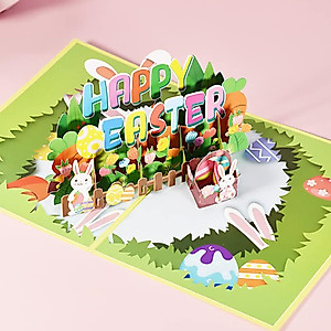 Della Stella Easter Pop Up Card, 3D Easter Greeting Cards,Easter Bunny Card with Envelopes, Pop Up Greeting Cards for Wife,Husband,Duaghter,son (Happy easter)