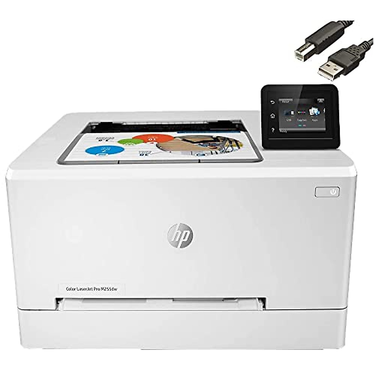 HP Color Laserjet Pro M255dw Wireless Laser Printer, Auto 2-Sided Printing, Remote Mobile Print, 22 ppm, 250-Sheet, Compatible with Alexa, White - Bundle with JAWFOAL Printer Cable