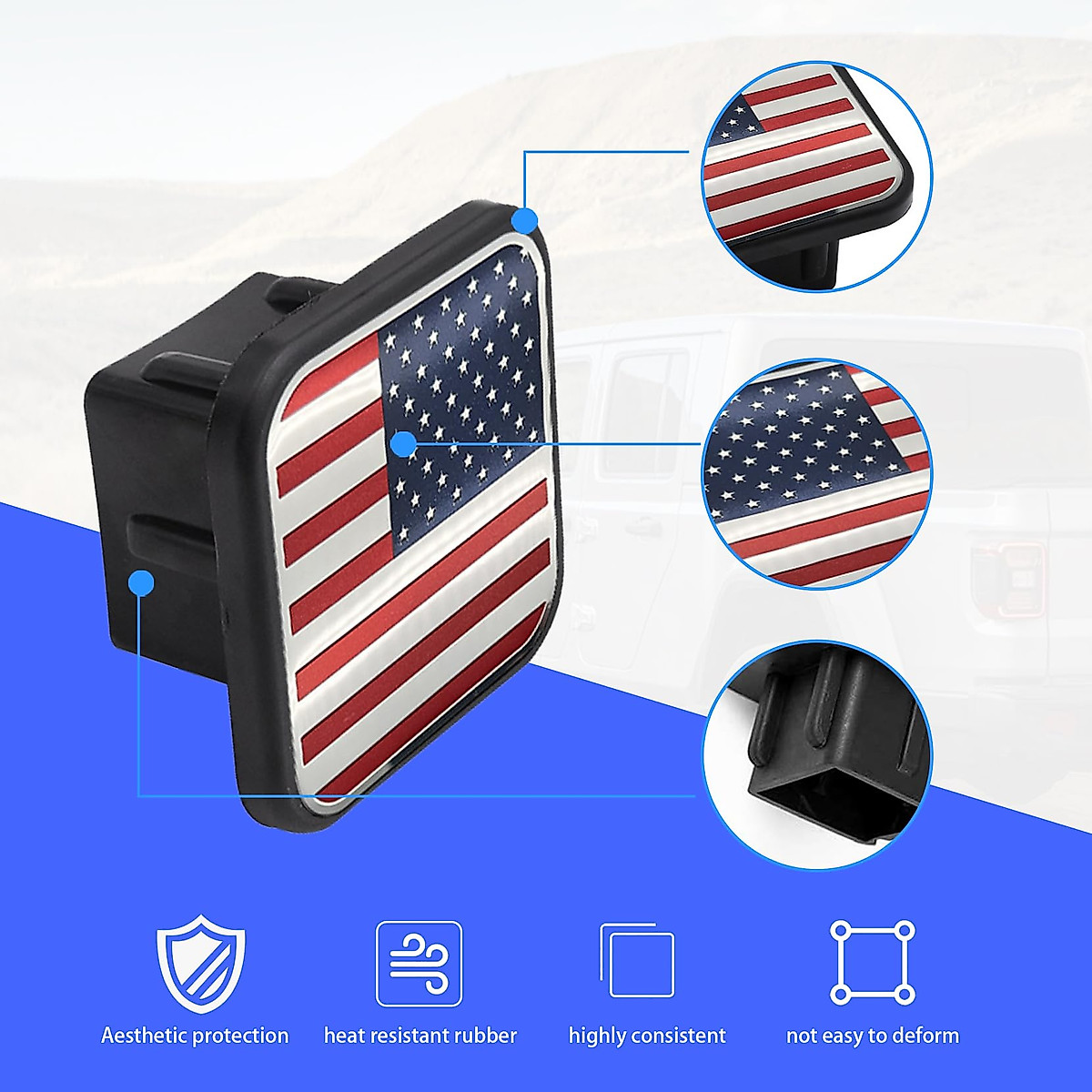 ZBGUN 2 Inch American Flag Trailer Hitch Cover Tow Hitch Covers Plug Cap Rubber Fits，for Toyota Jeep Chevrolet Ford Nissan Dodge Ram Porsche Range Rover Honda Ridgeline 2 Inch Hitch Receivers (Red)