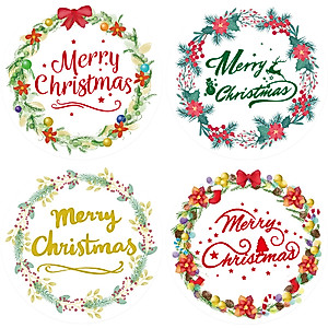 Merry Christmas Thank You Stickers Wreath Holiday Stickers for Envelope Seals 100Pcs