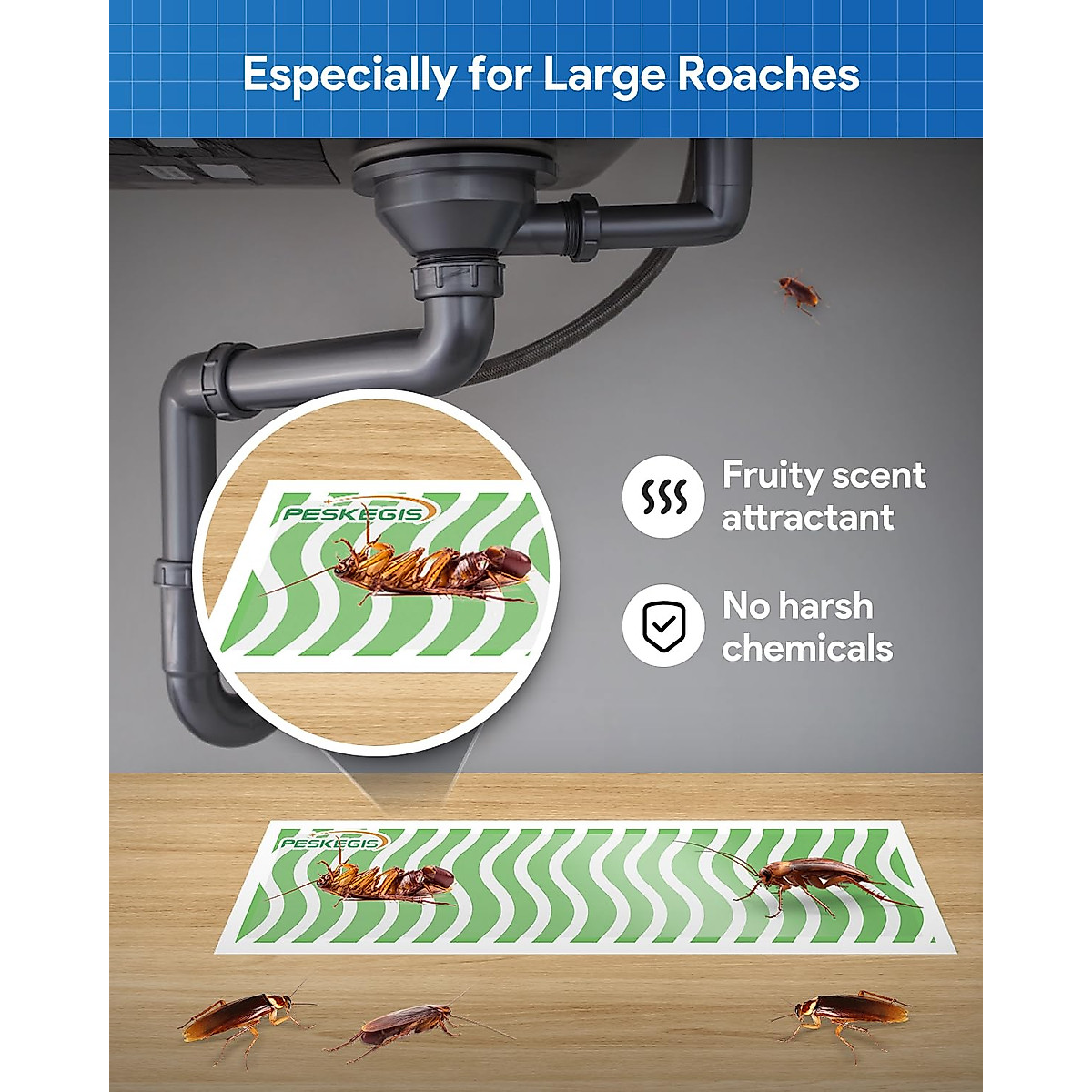 Large Roach Insect Traps 30 Pack, Trap & Kill Indoor Crawling Crickets, Scorpions, Cockroaches, Bugs, Spiders, Centipedes, Mice Glue Boards, On-Wall Insect Catcher, Pre-Baited Fruity Scent